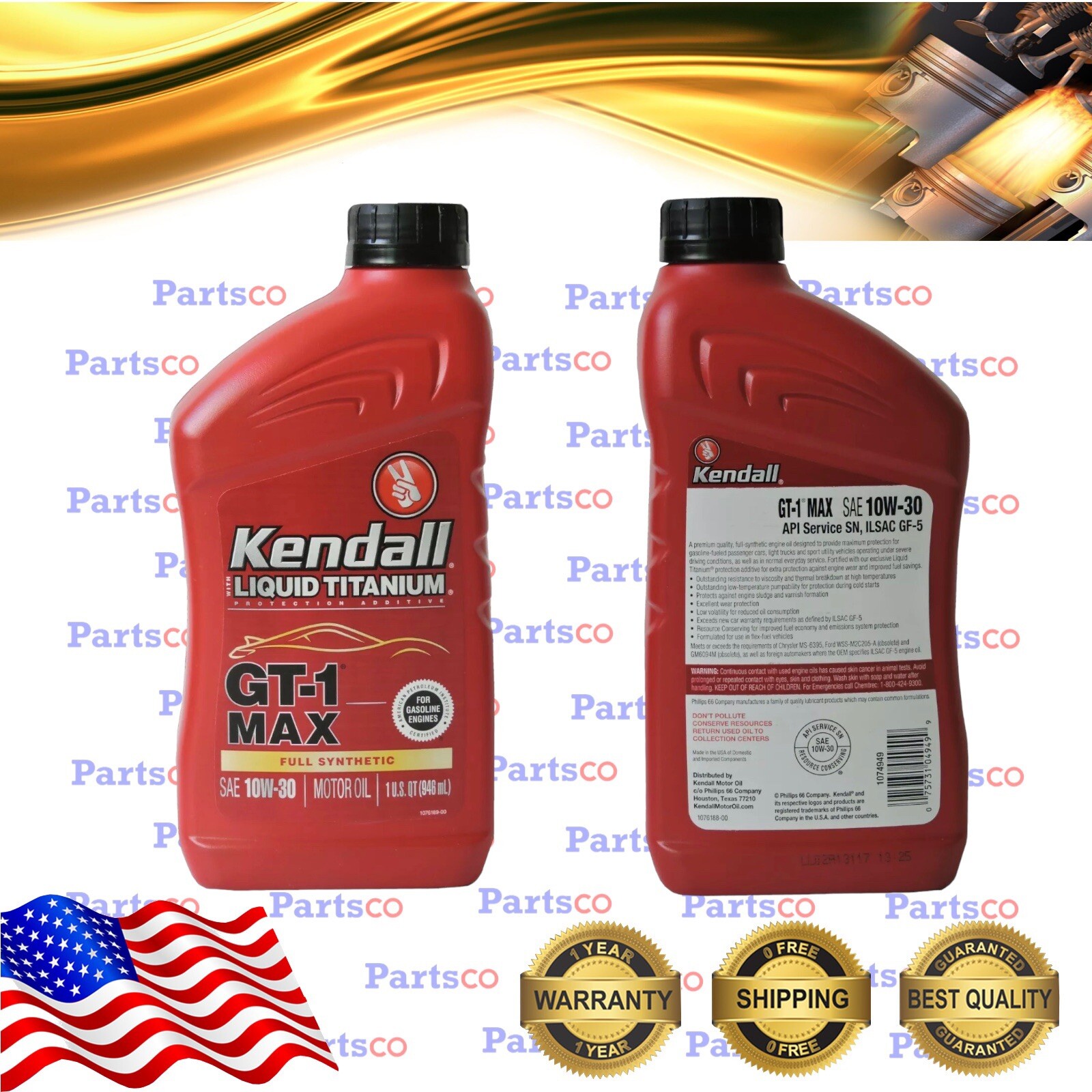 Motor Oil 10W30 Full Synthetic 8 Quarts KENDALL GT1 Max w/liquid ...