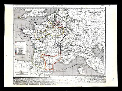 1849 Houze Map France 843-987 Paris Flanders Normandy Gascogne ...