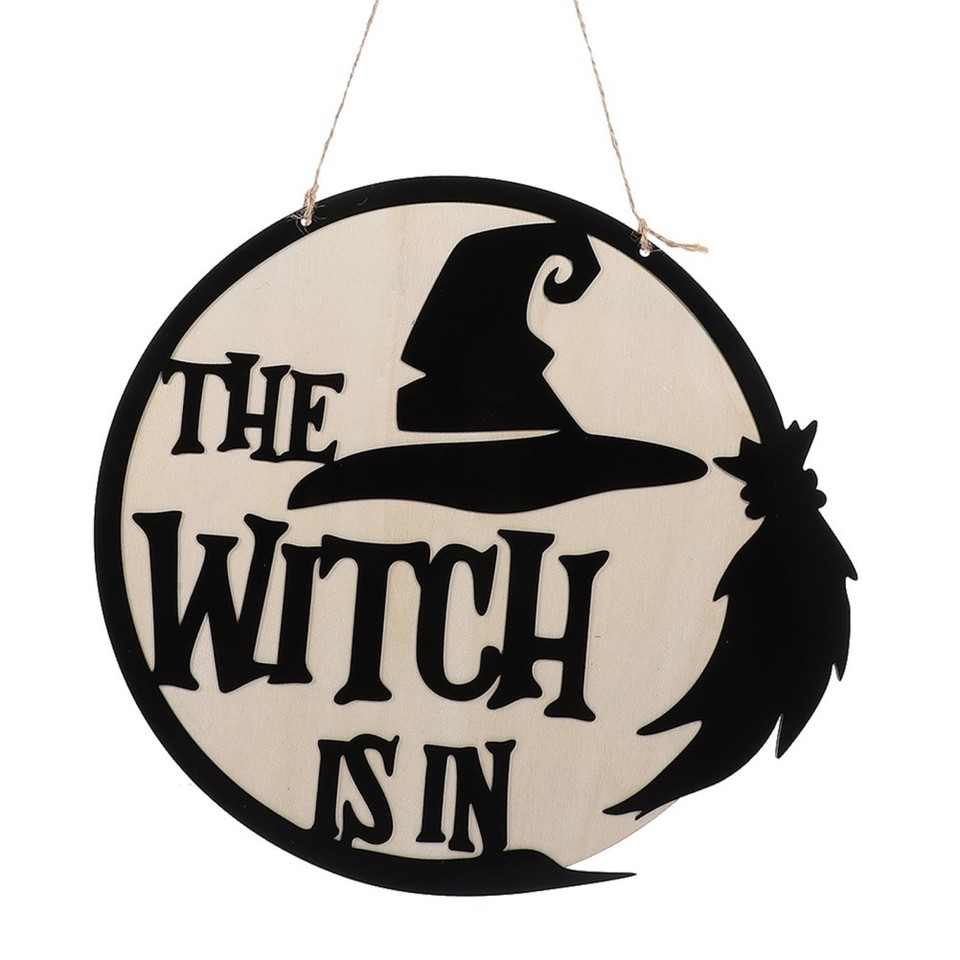 Halloween Door Hanging Sign Wooden Haunted House Witch Sign Halloween ...