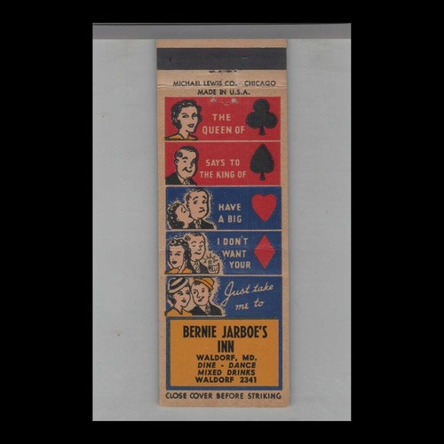 Matchbook Cover Bernie Jarboe's Inn Waldorf, MD | eBay
