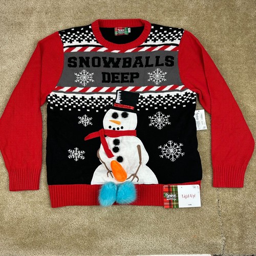 SPENCERS Ugly Christmas Sweater Adult XL Light Up Snowballs Deep Gag ...