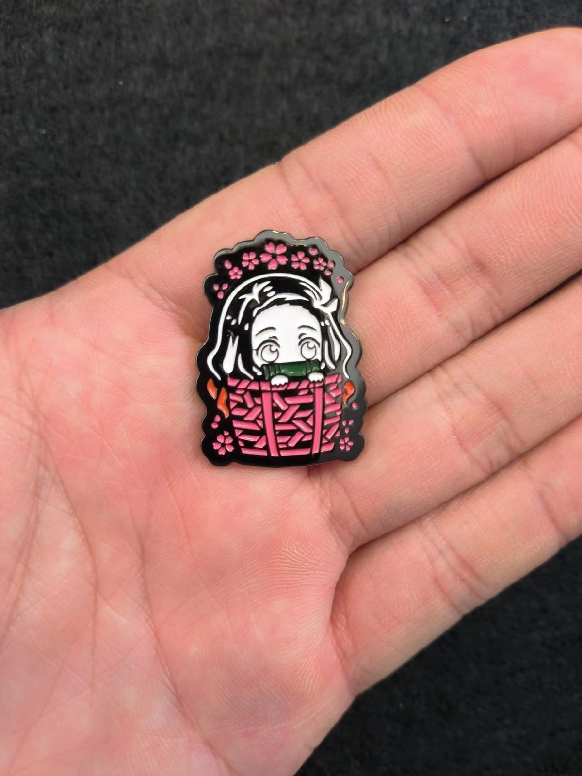 Cute Demon Slayer Nezuko Kamado flower basket Hat Pin Metal Badge Anime ...