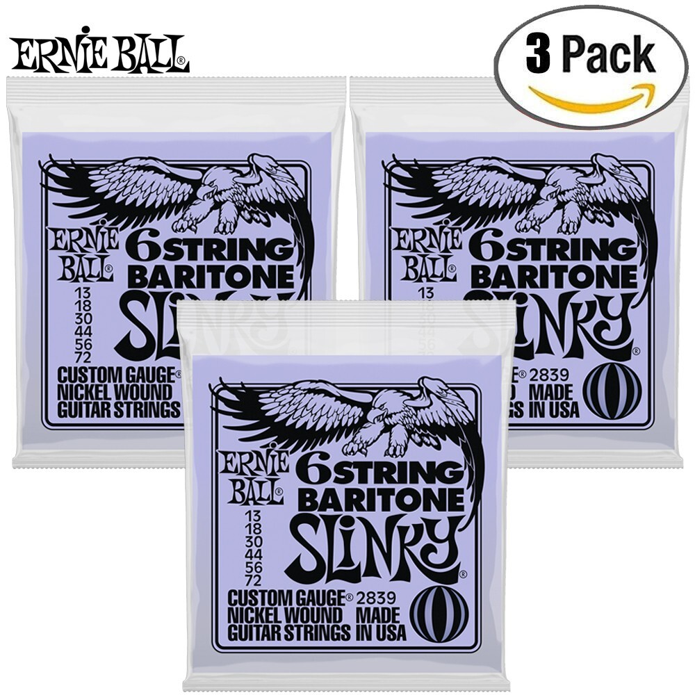 3-PACK Ernie Ball 2839 Slinky 6-String Baritone Electric Guitar Strings ...