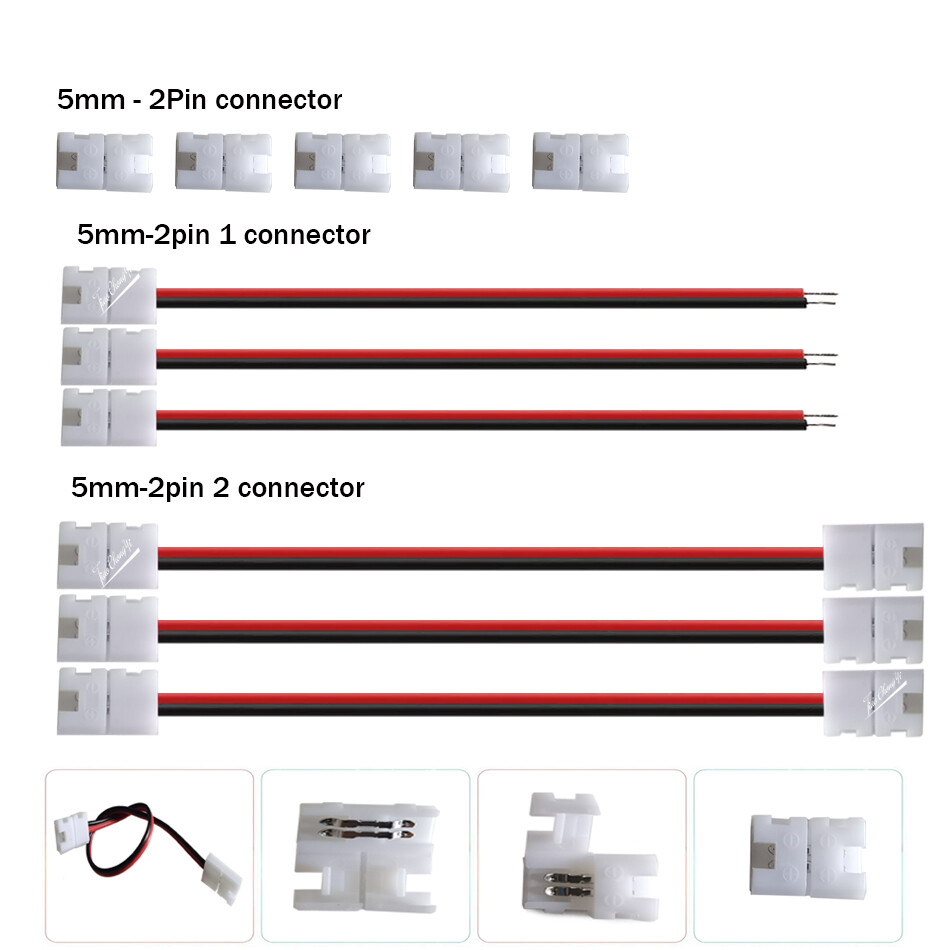 5mm 2pin LED Strip Light Connector Cable 20 AWG For 2835 5mm Single led ...