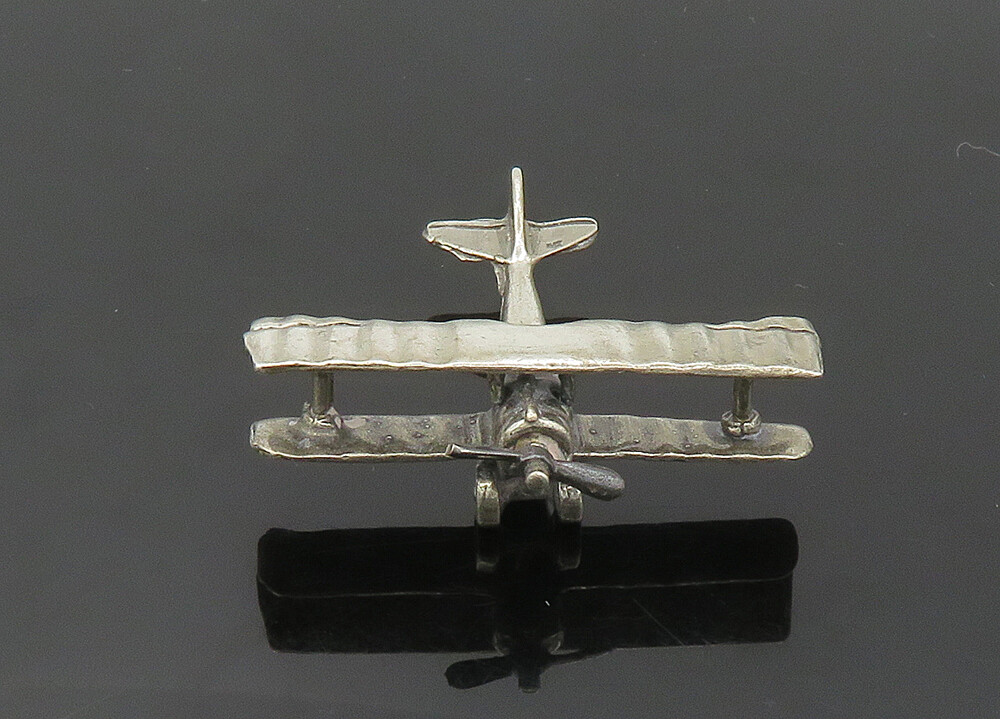 925 Sterling Silver - Vintage Shiny Petite Biplane Airplane Trinket ...