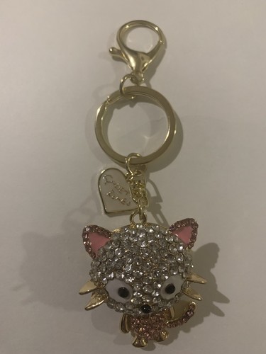 Crystal Gold Sparkling Rhinestone Cute Kitty Cat Key Chain Ring Bag ...