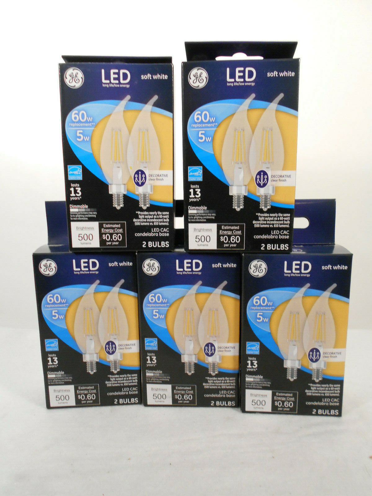 LOT OF 5 PACKS OF 2 -- LIGHT BULBS LED CAC 60W CANDELABRA BASE | eBay