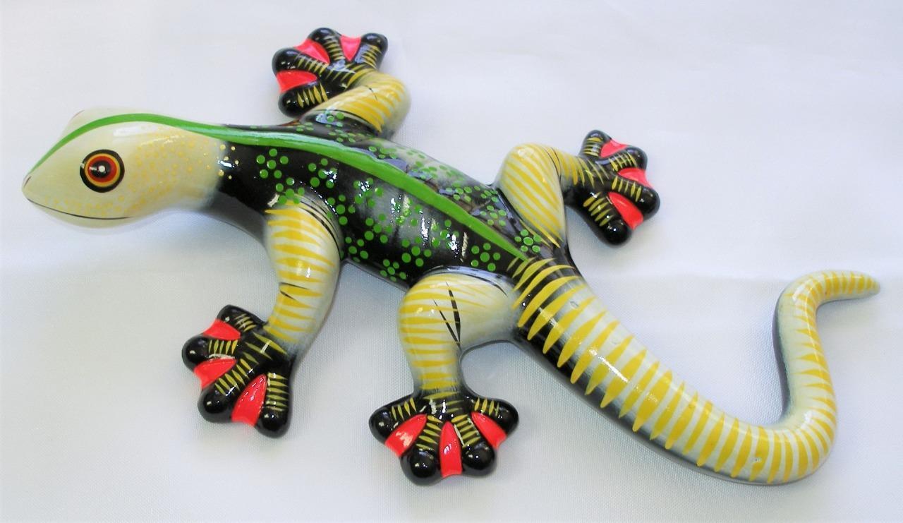 11.5" Ceramic Lizard Salamander Wall Art Decor Cream Black Lime Stripe ...