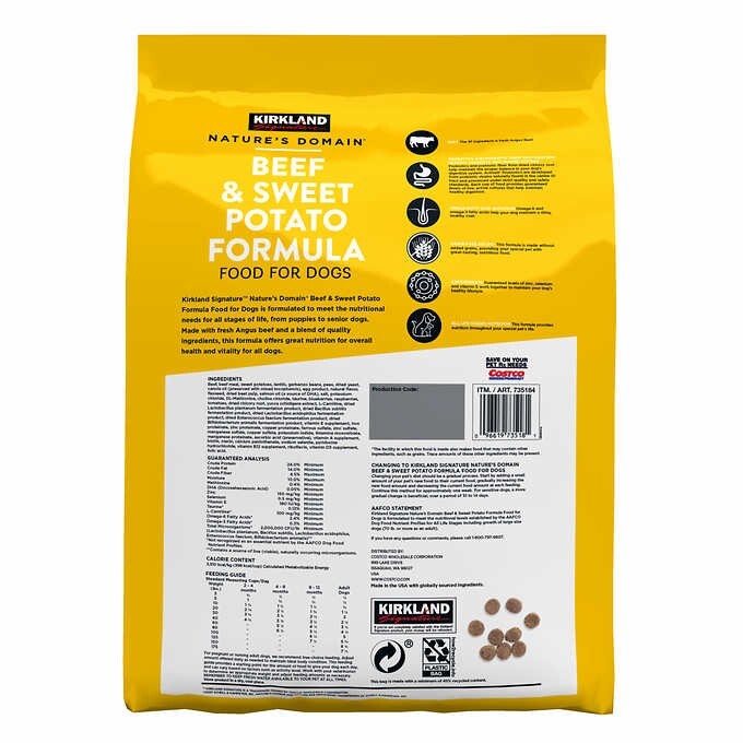 Kirkland Signature Nature's Domain Beef & Sweet Potato Dog Food 35 lb ...