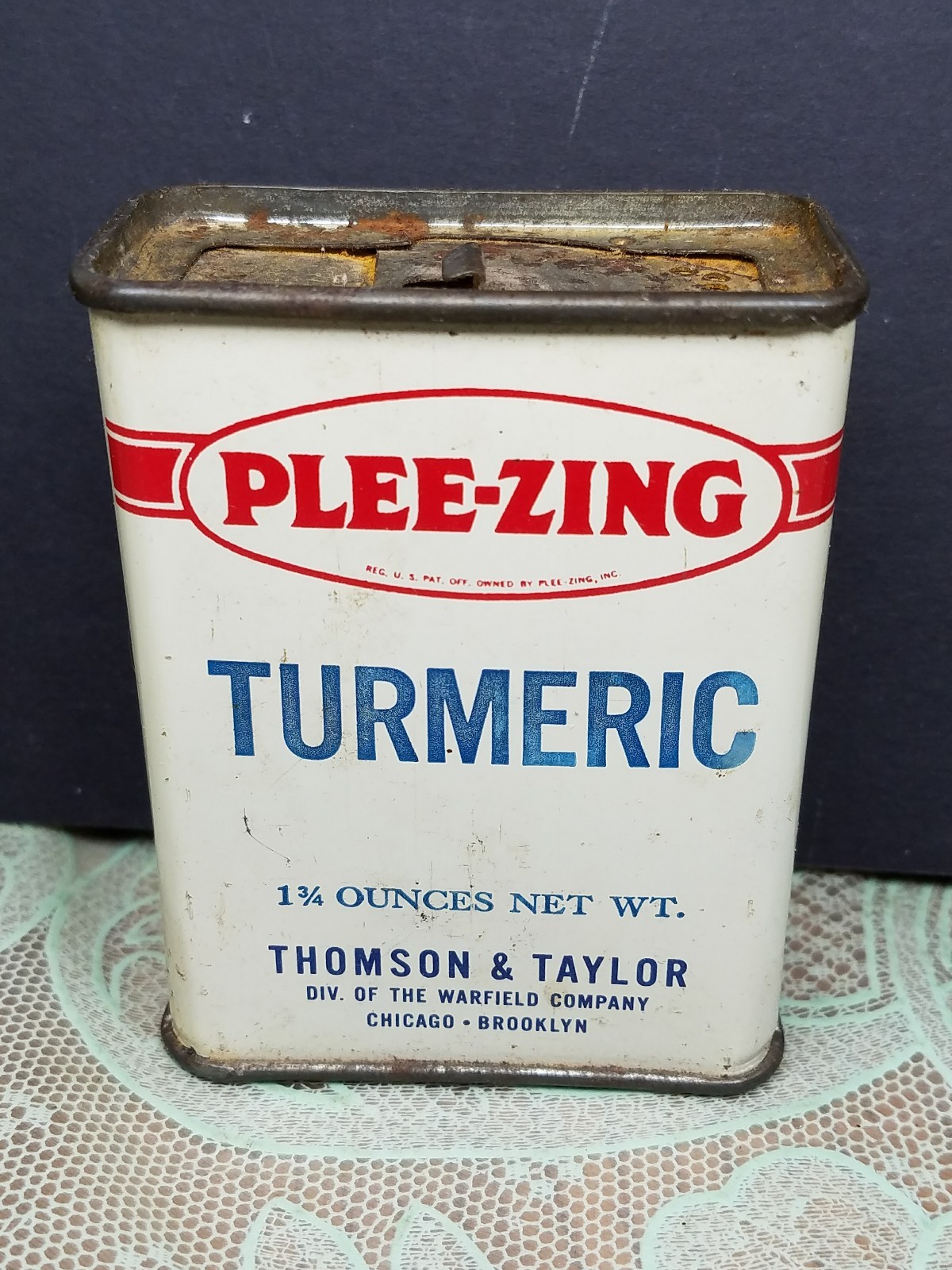 Rare Old Plee-Zing Spice tin Turmeric 1 3/4 oz Thomson & Taylor kitchen ...