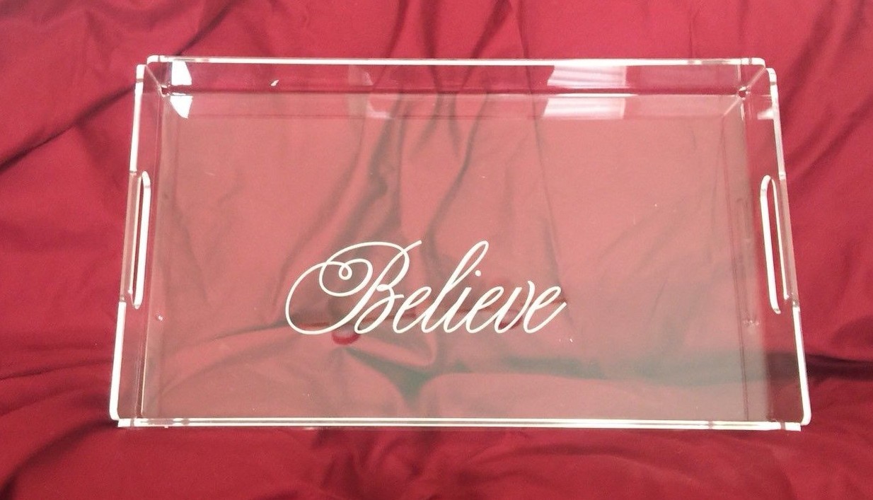 Mark and Graham Holiday Clear Acrylic Serving Tray "Believe" NIB Small ...