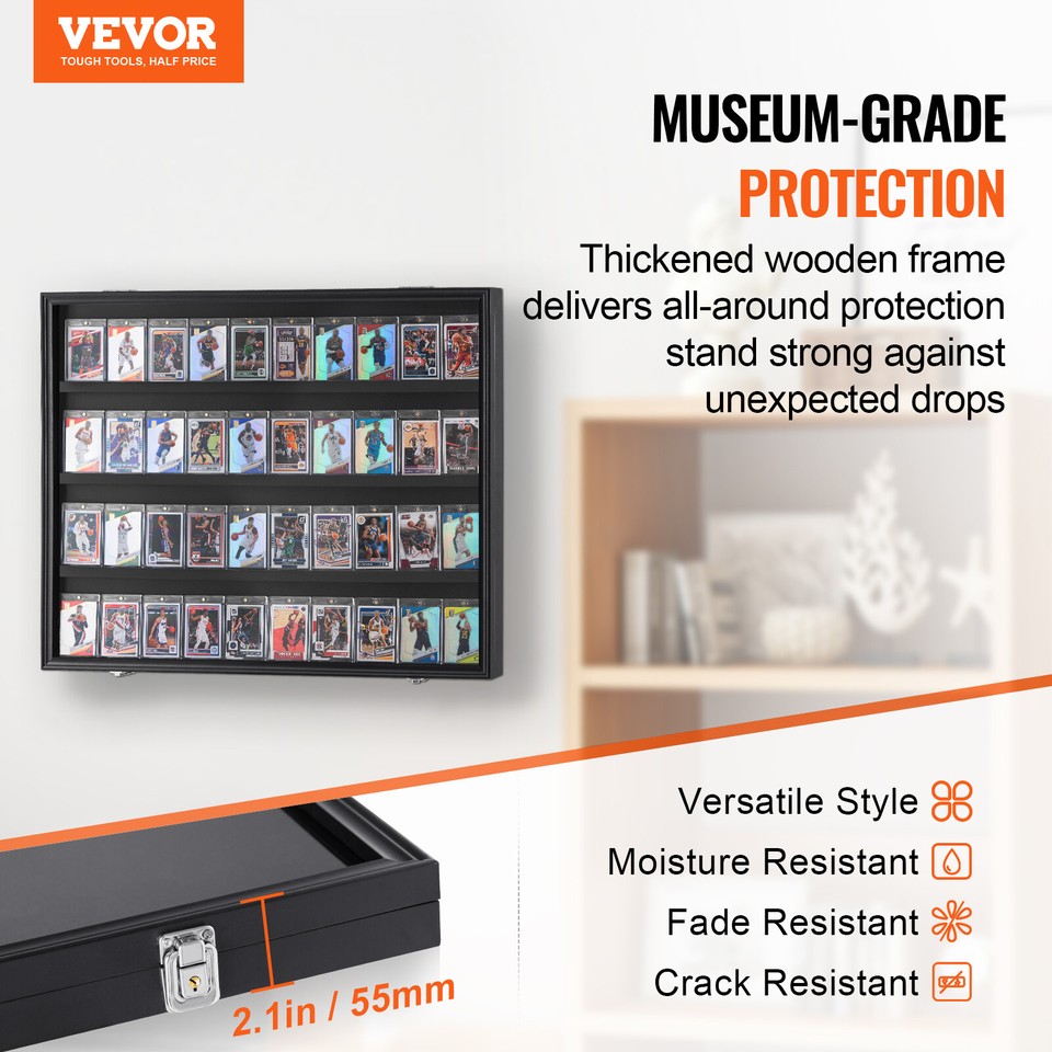 VEVOR 36 Graded Sports Card Display Case 30.5 x 24.3 x 2.1 in 98% UV ...