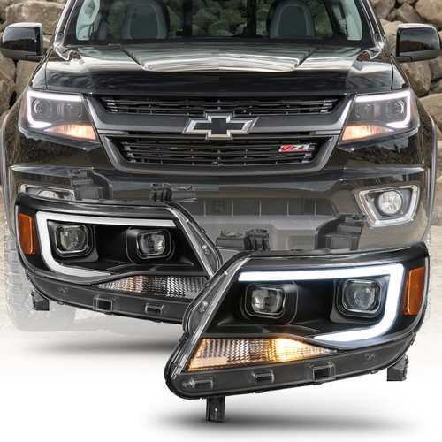 2015-2022 Chevy Colorado Black LED Tube DRL Dual Projector Headlights ...