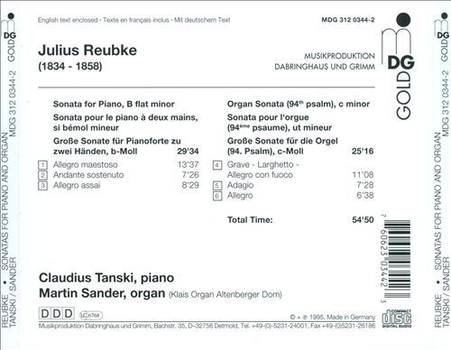MARTIN SANDER/CLAUDIUS TANSKI JULIUS REUBKE: 94 PSALM - ORGAN SONATA ...