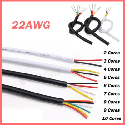 Flexible 2-10 Core Multicore Cable 22AWG Black White Signal Power Data ...
