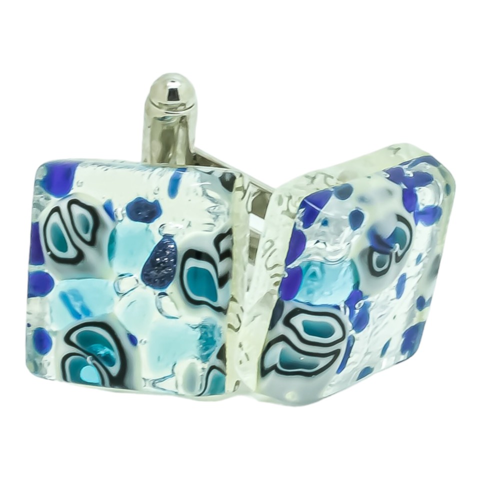 Murano Glass Cufflinks Silver Blue Millefiori Pair Square | eBay Australia