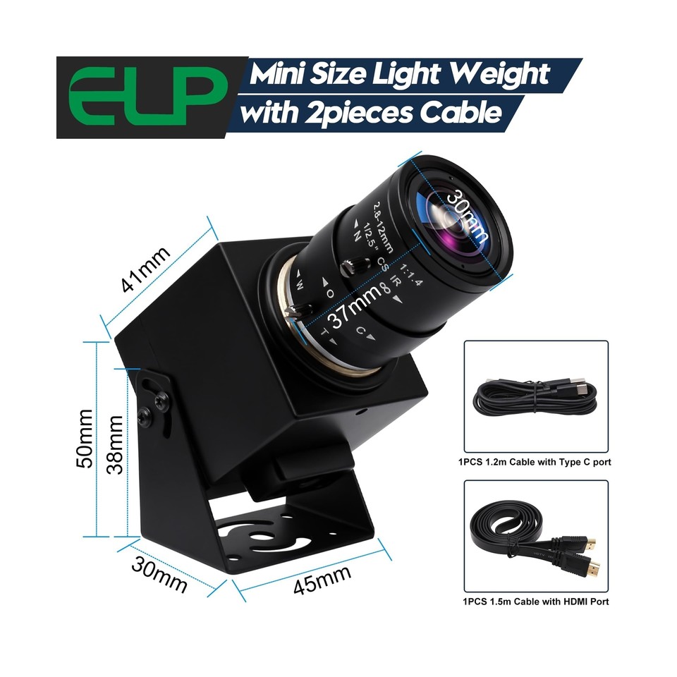 ELP 4K USB HDMI Camera Manual Zoom Webcam Variable Focus PC Camera Mini ...