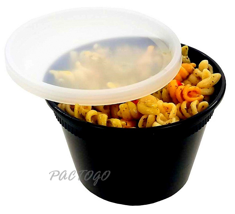 16 oz. BLACK (Pint Size) Plastic Freezer Food Storage Deli Soup ...