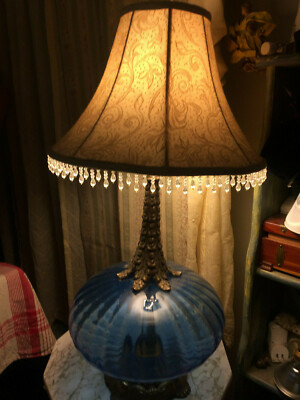 Two RARE Ornate Vintage Blue Glass Bottom Lamps (3 way light) | eBay