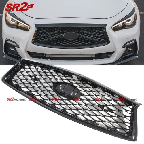 For 2018-2024 Infiniti Q50 Front Upper Grille Glossy Black Grill with ...