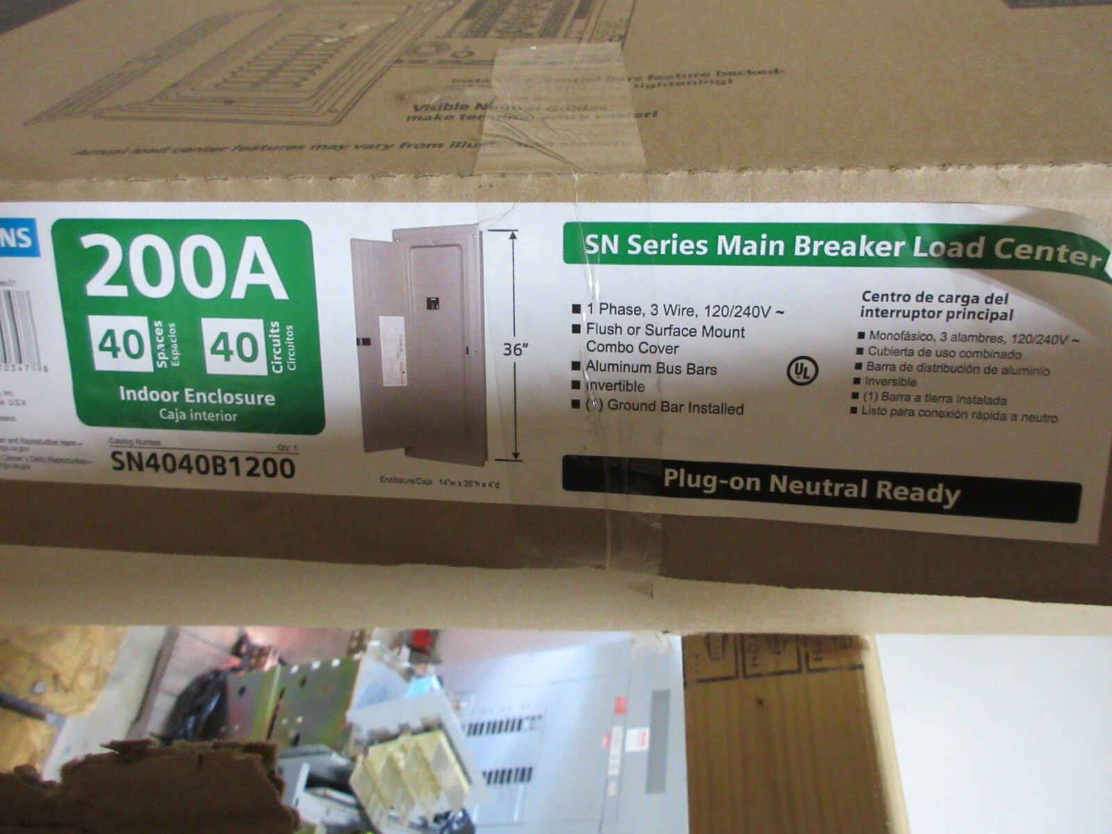 Siemens SN4040B1200 Load Center, 200A MB, 120/240V, 1PH3W, 40 CKT-E1597 ...