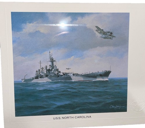 USS NORTH CAROLINA NAVAL Art Print Warship Chas Lundgren Embossed 50 ...