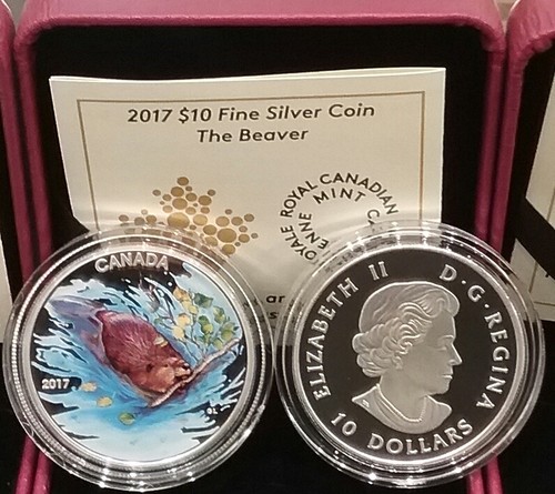 2017 Iconic Canada Beaver Castor $10 1/2OZ Pure Silver Proof Coloured ...