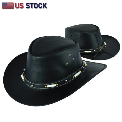New Black Australian Style Western Hat with Bone Cowboy Leather Hats ...