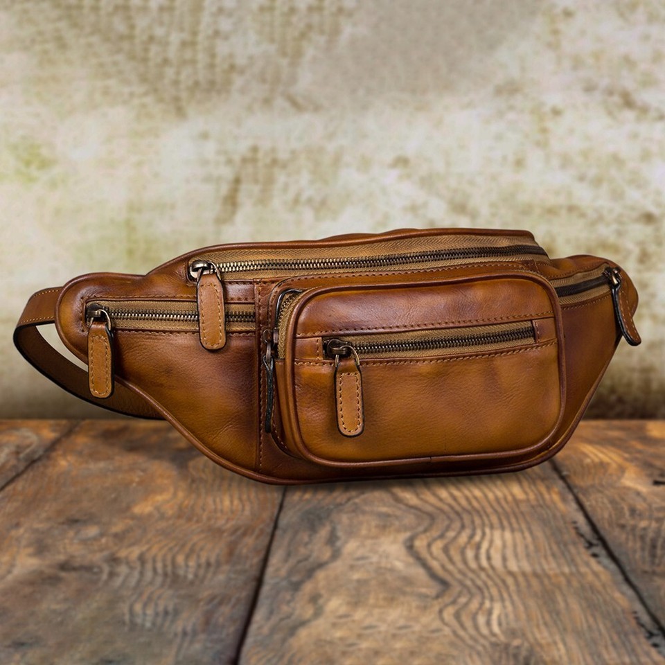 Genuine Leather Fanny Pack Waist Bag Real Leather Sling Bag Purse ...