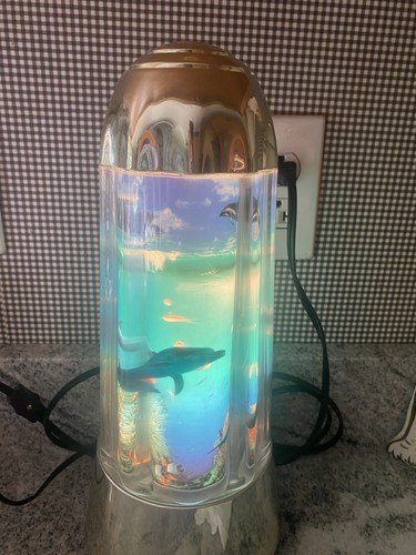 Vintage Dolphin Aquarium Lamp Night Light Rotating Animated 14" X 6 ...
