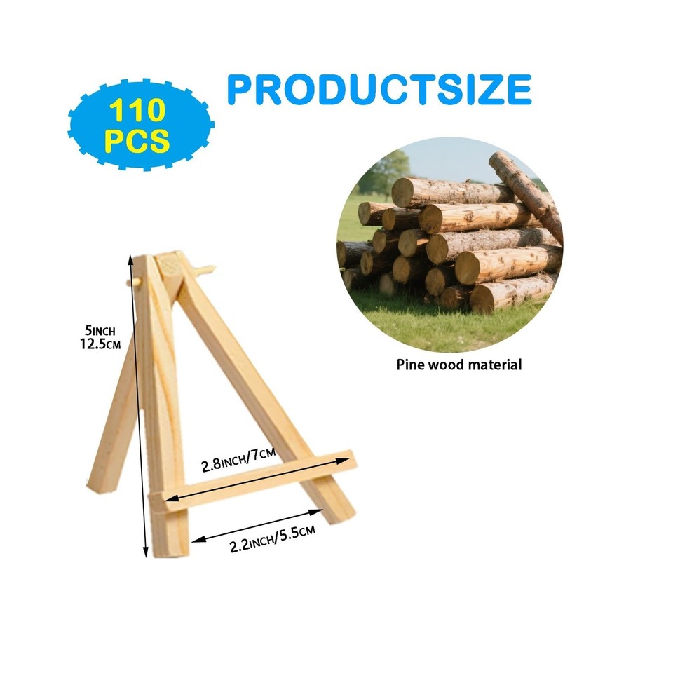 110Pcs Mini Wood Easel Stands - 5 Inch Small Wooden Display Easels for ...