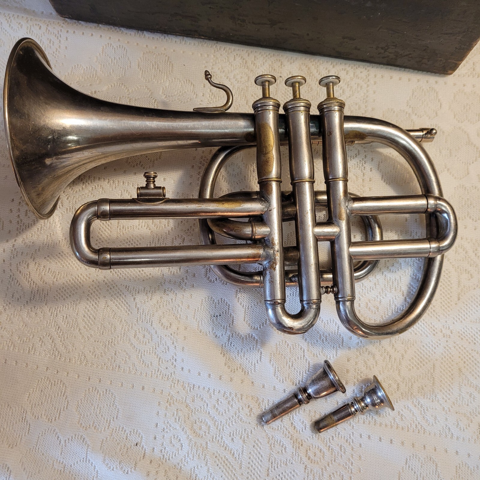 Antique Civil War Cornopean Horn Cornet and Wooden Coffin Case | eBay