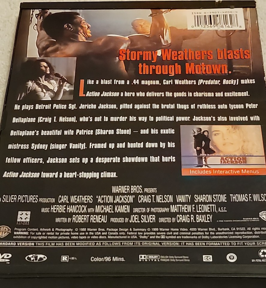 Action Jackson DVD Carl weathers , Sharon Stone , Craig t Nelson 1988 ...