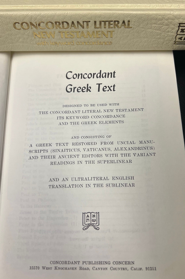 🍎🍎CONCORDANT VERSION LITERAL NEW TESTAMENT BIBLE+GREEK INTERLINEAR NT ...
