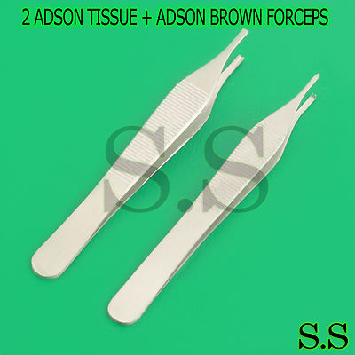 SET OF 2 ASSORTED ADSON TISSUE + ADSON BROWN FORCEPS 4.75" SURGICAL ...