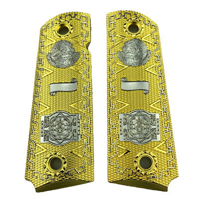 Aztec 1911 Custom metal Grips Gold / Nickel 45/38 Super& any 1911 full ...