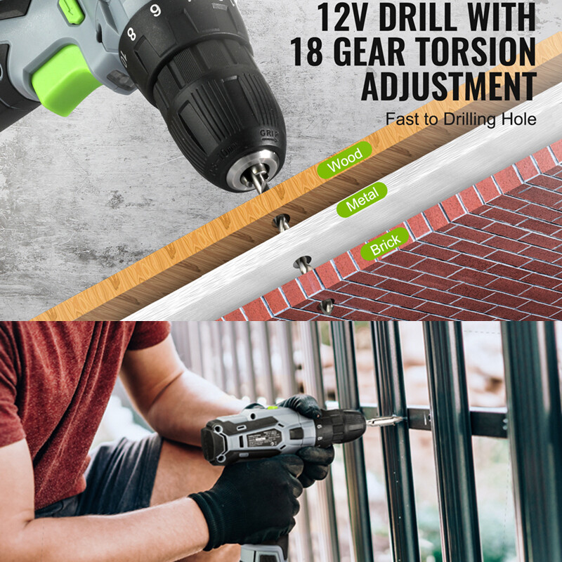 WORKPRO Cordless Drill Driver Kit 3/8 Keyless 12V Electric Screwdriver ...