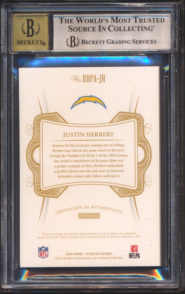 2020 PANINI FLAWLESS JUSTIN HERBERT RPA PATCH JERSEY AUTO AUTOGRAPH 14/ ...