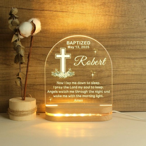 Custom Baptism Night Light with Name, Prayer Cross LED Lamp for Baby | eBay