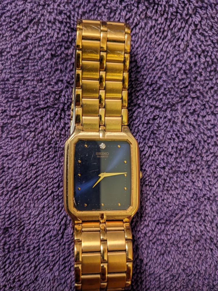 Vintage Seiko 7N-00-5 029 mens quartz diamond dial dress watch with box ...