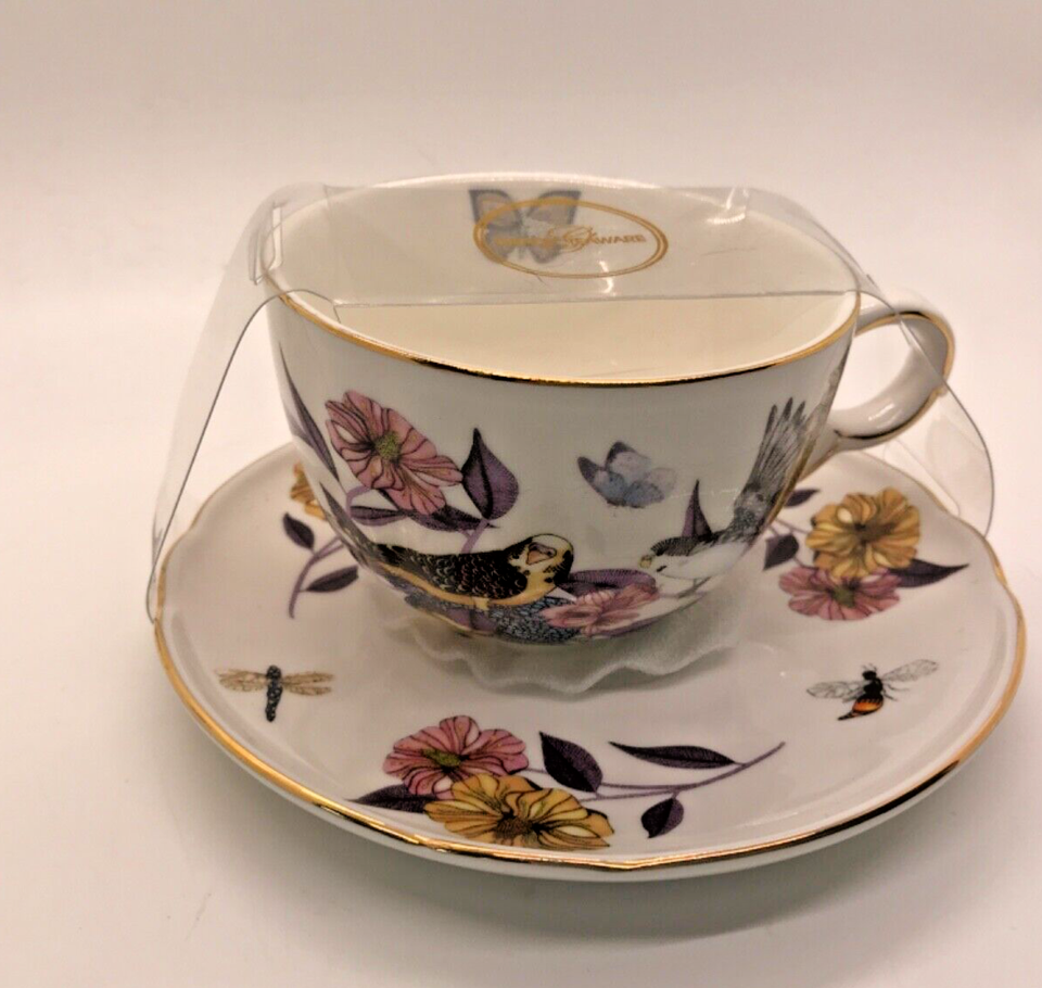 GRACE TEA WARE BUTTERFLIES BIRDS FLOWERS INSECTS CUP & SAUCER SET NEW ...