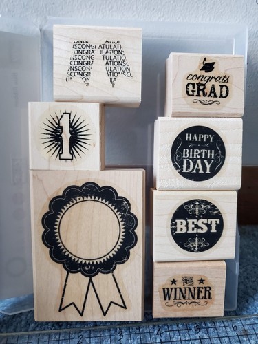 Stampin' Up! Blue Ribbon rubber stamp set ~wood grad birthday winner ...