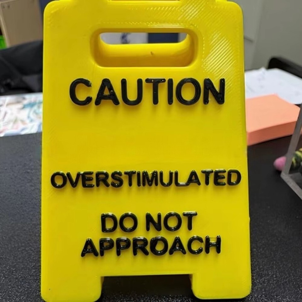 Bright Yellow Caution Overstimulated Desk Sign Funny Worker Toy Gift | eBay