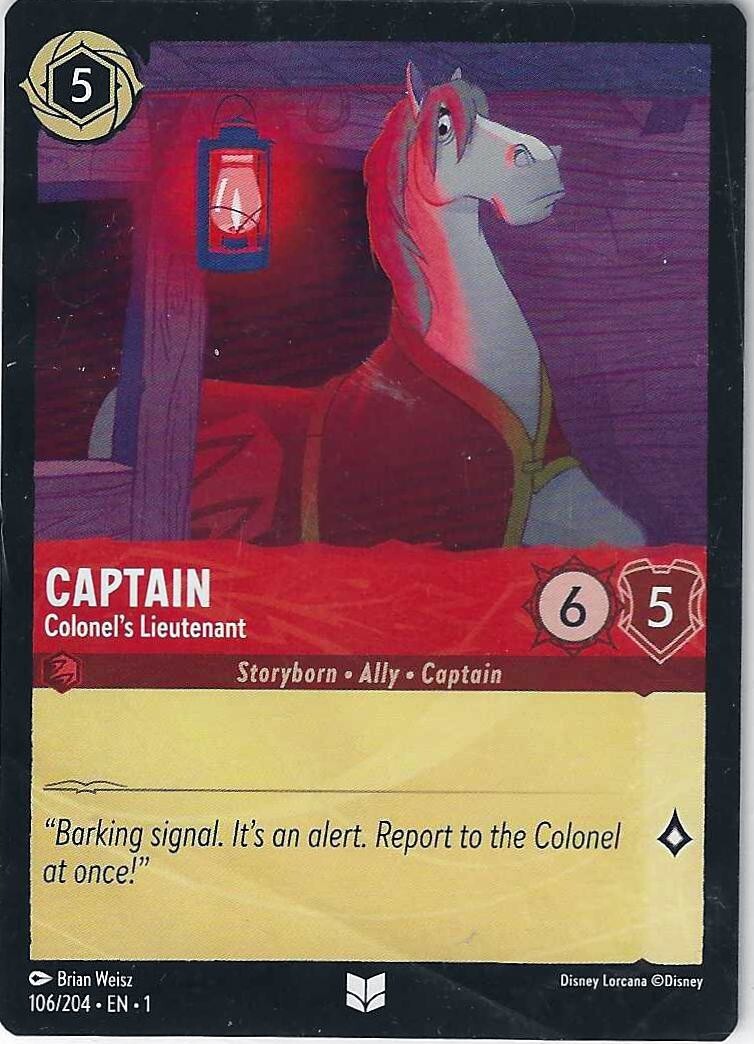 Disney Lorcana Captain Colonel's Lieutenant 106/204 NM Uncommon Fast ...