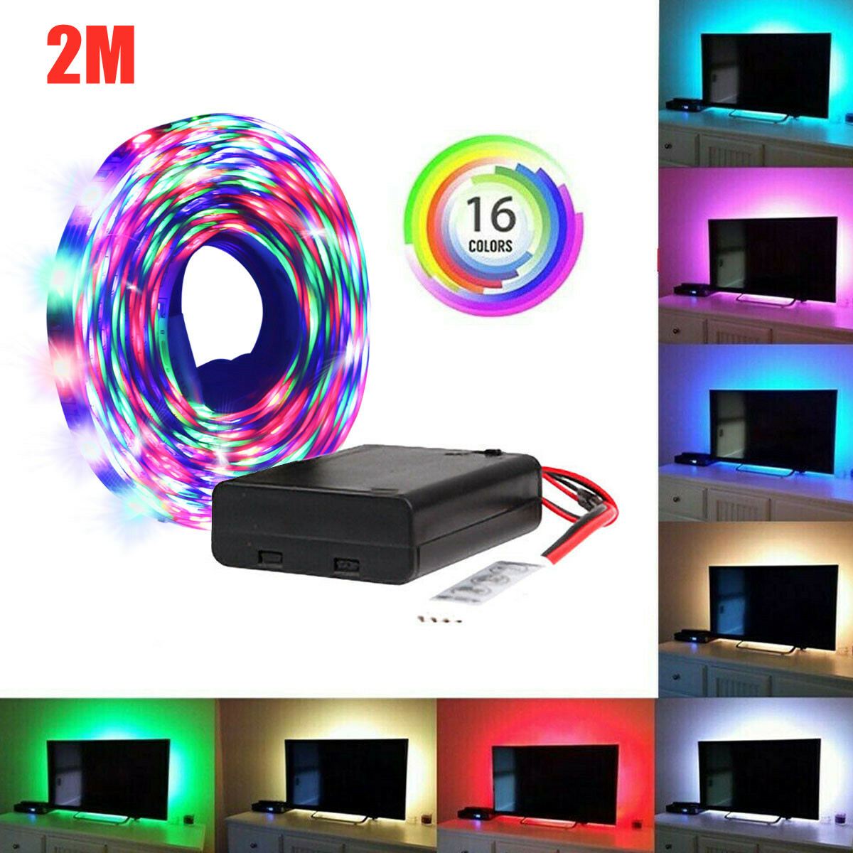 LED Strip Lights Battery Operated Dimmable RGB 2835 TV Back Lighting ...