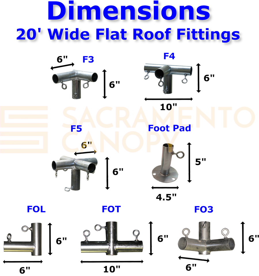 20' Wide Flat Roof Canopy Fittings Kits, DIY Metal 1" EMT Carport Frame ...