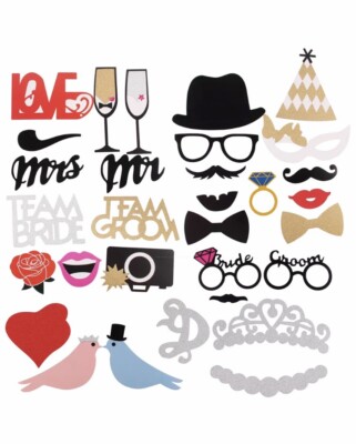 31 pcs Photo Booth Props Wedding Party Team Bride Team Groom Set DYI ...