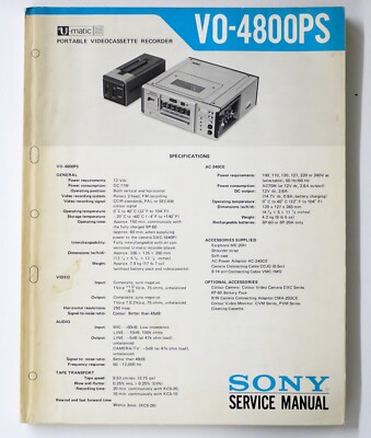 Original SONY VO-4800PS Videocassette Recorder Service Manual ...