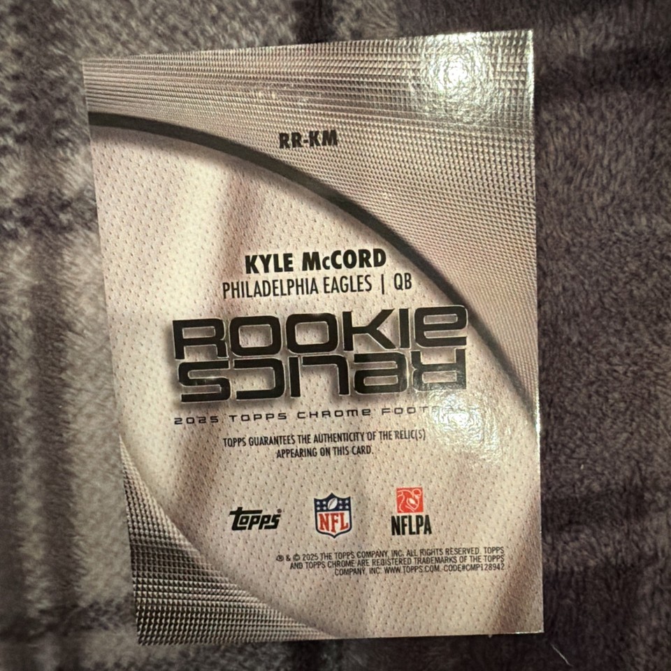 Topps Chrome 2025 Rookie Relics Kyle McCord Player-Worn Eagles RR-KM ...