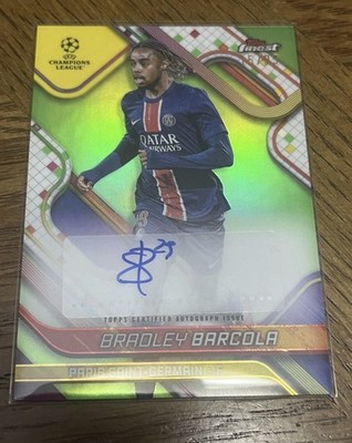 2024-25 Topps Finest UEFA Bradley Barcola Green Wave Auto /99 PSG UCC ...